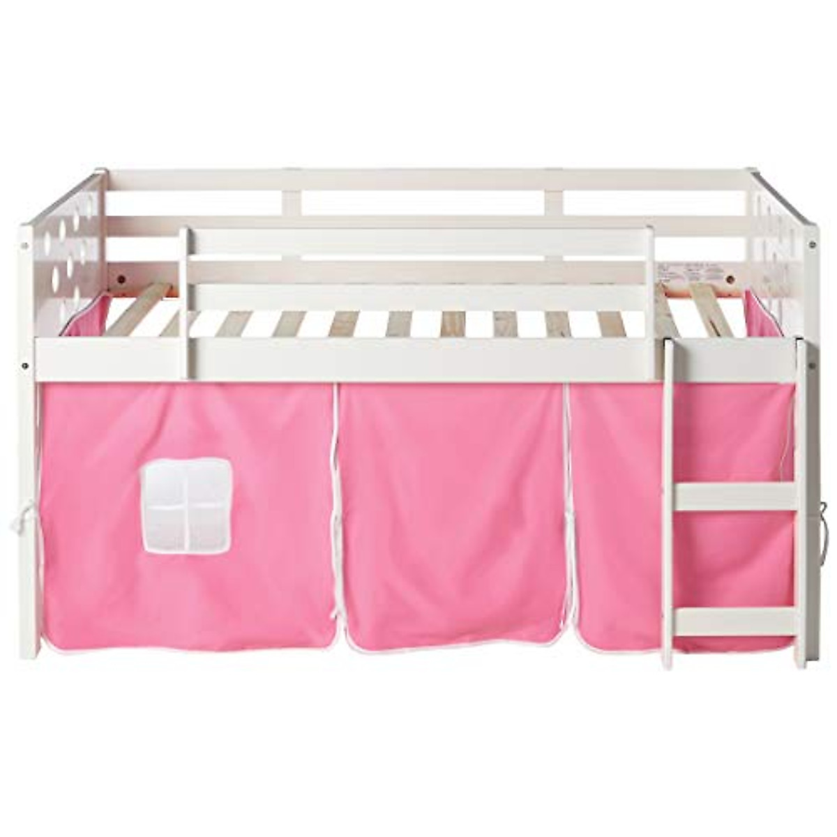 Donco Kids 780A-TW-750C-TB Circles Low Loft Bed with Pink Tent, Twin, White