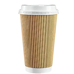 Comfy Package [50 Sets - 16 oz.] Insulated Ripple Paper Hot Coffee Cups With Lids