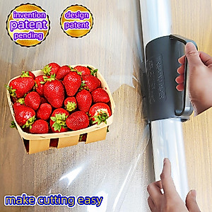 THMORT Clear Cellophane Wrap Roll with a Cutter Dispenser Set for Gift Wrap 16 Inch X 100 Feet Fruit Food Package Thick Cellophane Roll for Basket Gift Arts Craft wrapping Cellophane