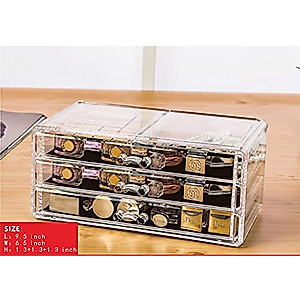 Cq acrylic Clear Makeup Storage Organizer Drawers Skin Care Large Cosmetic Display Cases Stackable Storage Box With 7 Drawers For Dresser,Set of 3