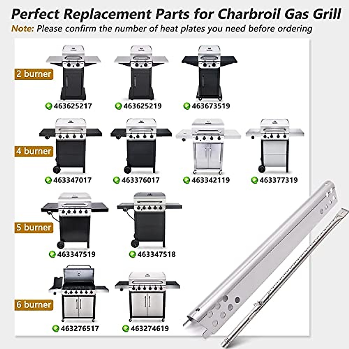 Criditpid Grill Replacement Parts for Charbroil Performance 475 4 Burner 463347017, 463361017, 463673017, 463376217, 463342119, 463376018P2, G470-0004-w1 Liquid Propane Grills