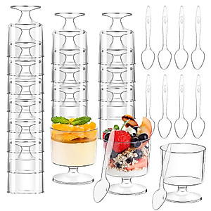 120 Pcs Dessert Cups with Spoons 60 Pcs 5 OZ Mini Clear Plastic Dessert Parfait Cup 60 Pc Spoons for Party Small Round Serving Goblet Wine Shot Disposable Fruit Ice Cream Mousse Pudding Appetizer Bowl