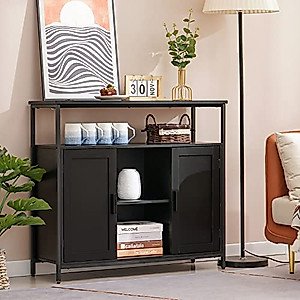 usikey Storage Cabinet with 2 Doors, Kitchen Buffet Cabinet with Storage, Storage Sideboard with Adjustable Shelves, for Living Room, Dining Room Dark Black