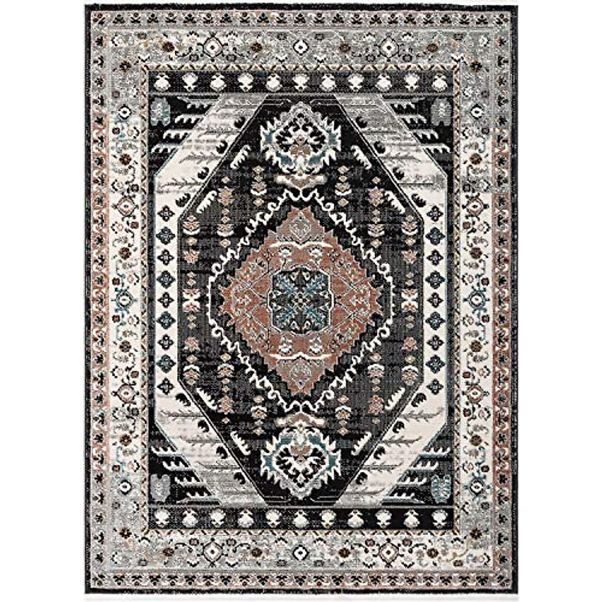 Well Woven Jolena Multi Black Vintage Oriental Distressed Medallion Pattern Boho Area Rug (5'3" x 7'3")