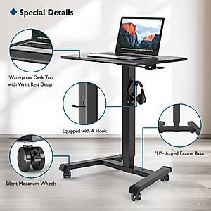 BONTEC 25.6 x 17.7 Inch Mobile Stand Up Desk, Podium, Rolling Standing Desk Up to 33LBS with Wheels and Stoppers, Laptop Standing Desk Height Adjustable, Black