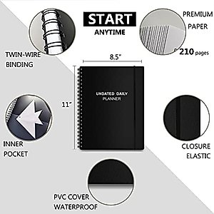 Undated Daily Planner - Undated Planner with Hourly Schedules, Action Items and Follow-up, A4 Daily Organizer Notebook to Increase Productivity, Appointment Book for Time Management, 8.5 × 11 Inch
