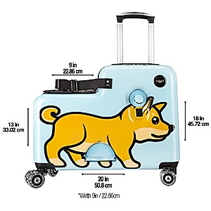 Younglingz Lil Flyer 20" kid ride on suitcase child stroller spinner luggage (Dog)
