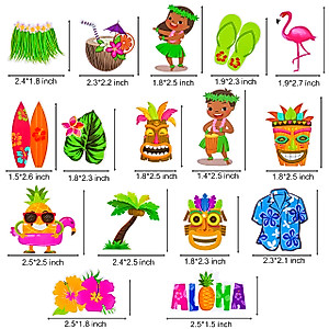 32pcs Hawaii Luau Cupcake Toppers Decoration Hawaiian Tropical Party Cupcake Toppers with Flamingo Pineapple Palm Leaves Tiki for Aloha Summer Party Supplies