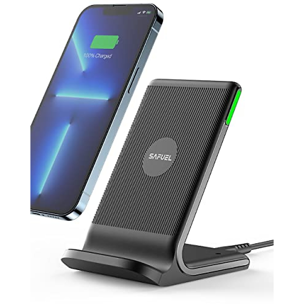 Wireless Charger, 15W Fast Wireless Charging Station, SAFUEL Wireless Charging Stand with Sleep-Friendly Light for iPhone 14 13 12 Pro XR XS 8 Plus Samsung Galaxy S22 S21 S20 Note 10 Ultra Google