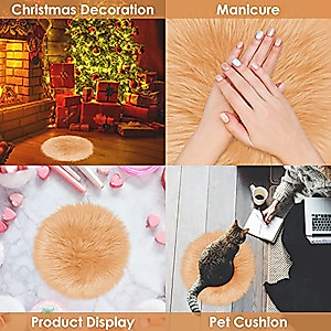 Molain Area Rug Decor Fluffy Soft Small Cushion Backing Carpet Fuzzy Faux Fur Pad Aesthetic Nail Art Table Locker Desk Mat Floor Modern Bedroom Apartment Living Room Girls Accessories (Round Khaki)