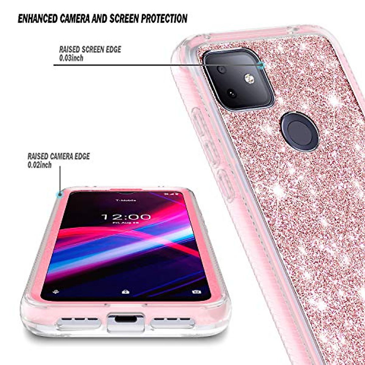 NZND Case for T-Mobile REVVL 4 Plus with Built-in Screen Protector, Full-Body Protective Shockproof Rugged Bumper Cover, Impact Resist Durable Phone Case -Glitter Rose Gold