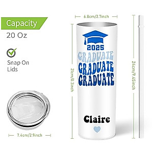 Personalized Graduation Tumbler, 2025 Graduation Gifts for Her Him, Custom Graduations Cup with Name, 20oz Insulated Tumbler with Lids Straws, Class of 2025 Gifts Bulk, Senior Gift for Women Men
