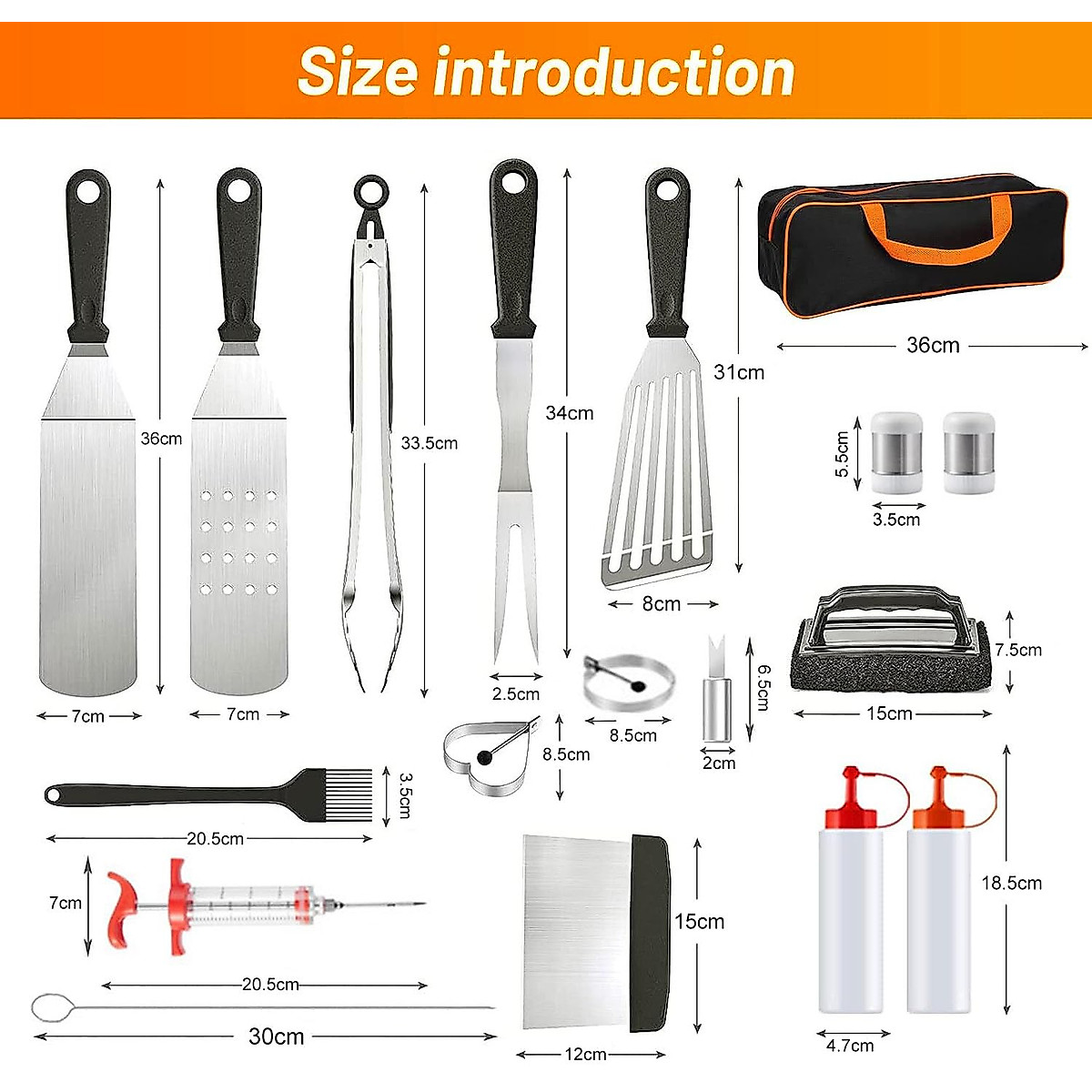 Griddle Accessories Kit, 42PCS Flat Top Grill Accessories Set for Blackstone and Camp Chef, BBQ Spatula Set with Enlarged Spatulas, Scraper, Tongs for Outdoor Barbecue & Cooking