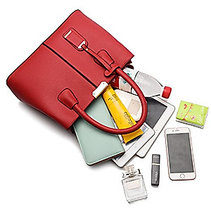 Covelin Women's Top-handle Cross Body Handbag Middle Size Purse Durable Leather Tote Bag Wine red