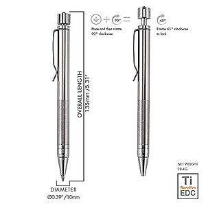RovyVon Titanium Pen, Quality Ballpoint Pens, Bolt Action Pen(Commander C20)