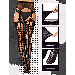 Jadive 6 Pairs Women Plus Size Fishnet Thigh High Stockings Suspender Garter Belt Lingerie Pantyhose Tights Fits XL-XXXXL(Black,Classic)