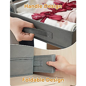 Teklar Dresser Drawer Organizers for Clothing [10 Pack] Foldable Fabric Shallow Clothes Drawer Dividers with 3.2" Height for Baby Clothes, Underwear, Sock, Bra (6 Medium + 4 Large, Grey)