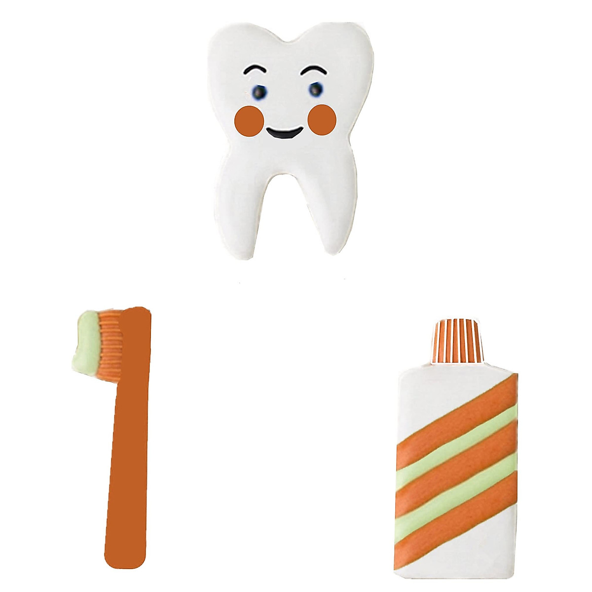 Mini Tooth Series Cookie Cutters Set of 3 pcs, Stainless Steel Fondant Cutter Molds Baking DIY (Toothpaste+Toothbrush+Tooth)