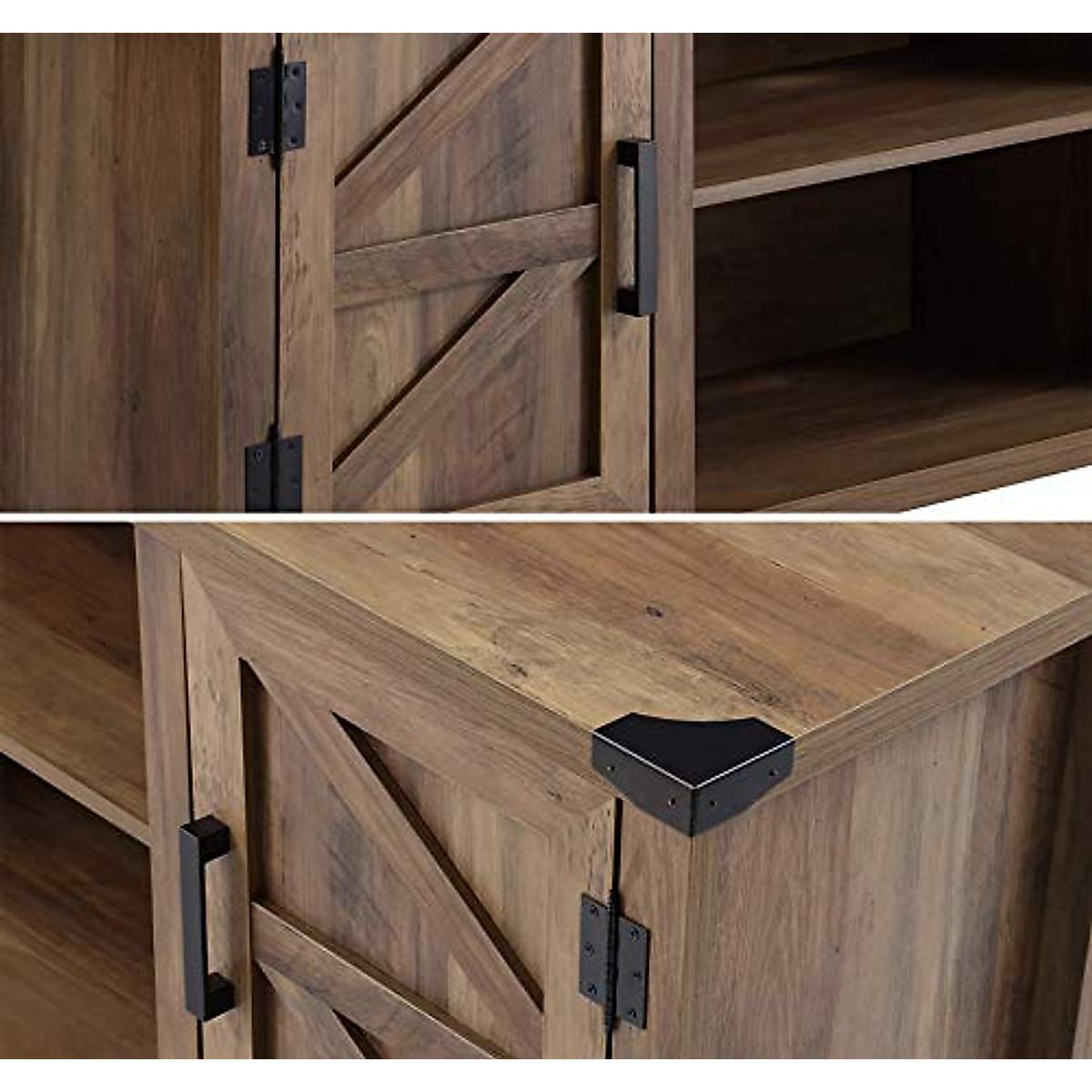WAMPAT Farmhouse Barn Door TV Stand for TVs Up to 65" Modern Wood Console Entertainment Center Storage Cabinet Table Living Room with Adjustable Shelves