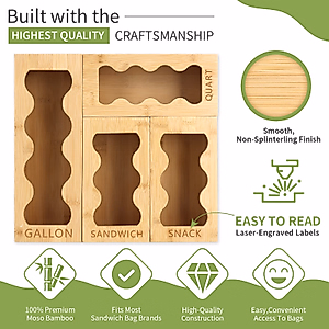 Ziplock Bag Storage Organizer and Dispenser, CAVENLLI 4 Pack Food Storage Bag Holders Compatible with Ziploc, Solimo, Glad, Hefty for Gallon, Quart, Snack, Sandwich, Candy, Variety Size Bags