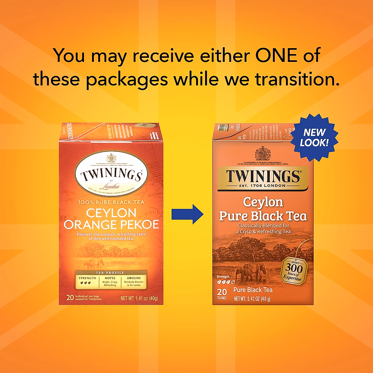 Twinings Ceylon Pure Black Tea - A Crisp, Refreshing Black Tea, Formerly Orange Pekoe, Caffeinated Tea Bags, Individually Wrapped, 20 Count (Pack of 2)