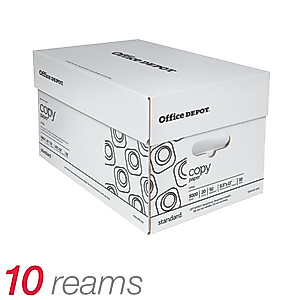 Office Depot White Copy Paper, 8 1/2in. x 11in., 20 Lb, 500 Sheets Per Ream, Case Of 10 Reams, 40402786