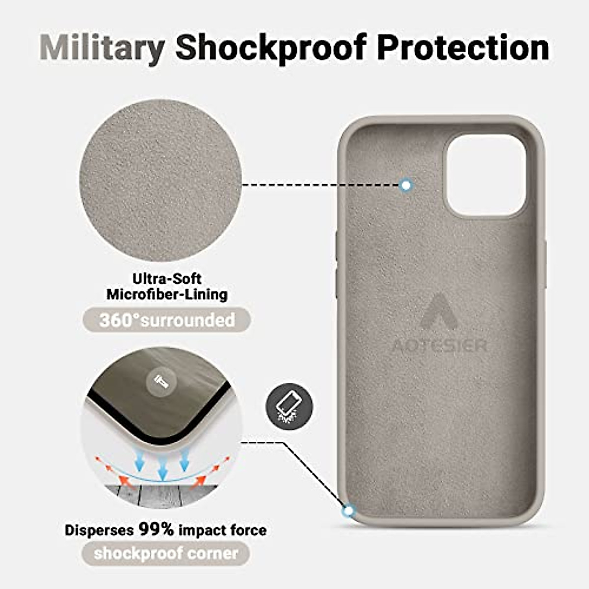 AOTESIER Shockproof Designed for iPhone 12 Pro Max Case, Liquid Silicone Phone Case with [Soft Anti-Scratch Microfiber Lining] Drop Protection 6.7 inch Slim Thin Cover, Stone