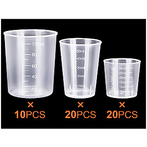 50 Pcs Plastic Measuring Cups, Resin Mixing Cups, Epoxy Mixing Cups, Paint Mixing Cups, 30ml 50ml 100ml