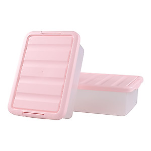 Rosebloom 14 Quart Plastic Storage Box, Latching Storage Bin with Pink Lid, 2 Packs