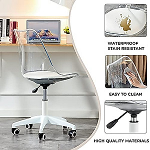 Acrylic Clear Desk Chair Rolling Office Chair with Cushion Armless Swivel Vanity Chairs Plastic Adjustable Height Home Office Desk Chairs with Wheels Modern Ghost Chair for Adult,(White)