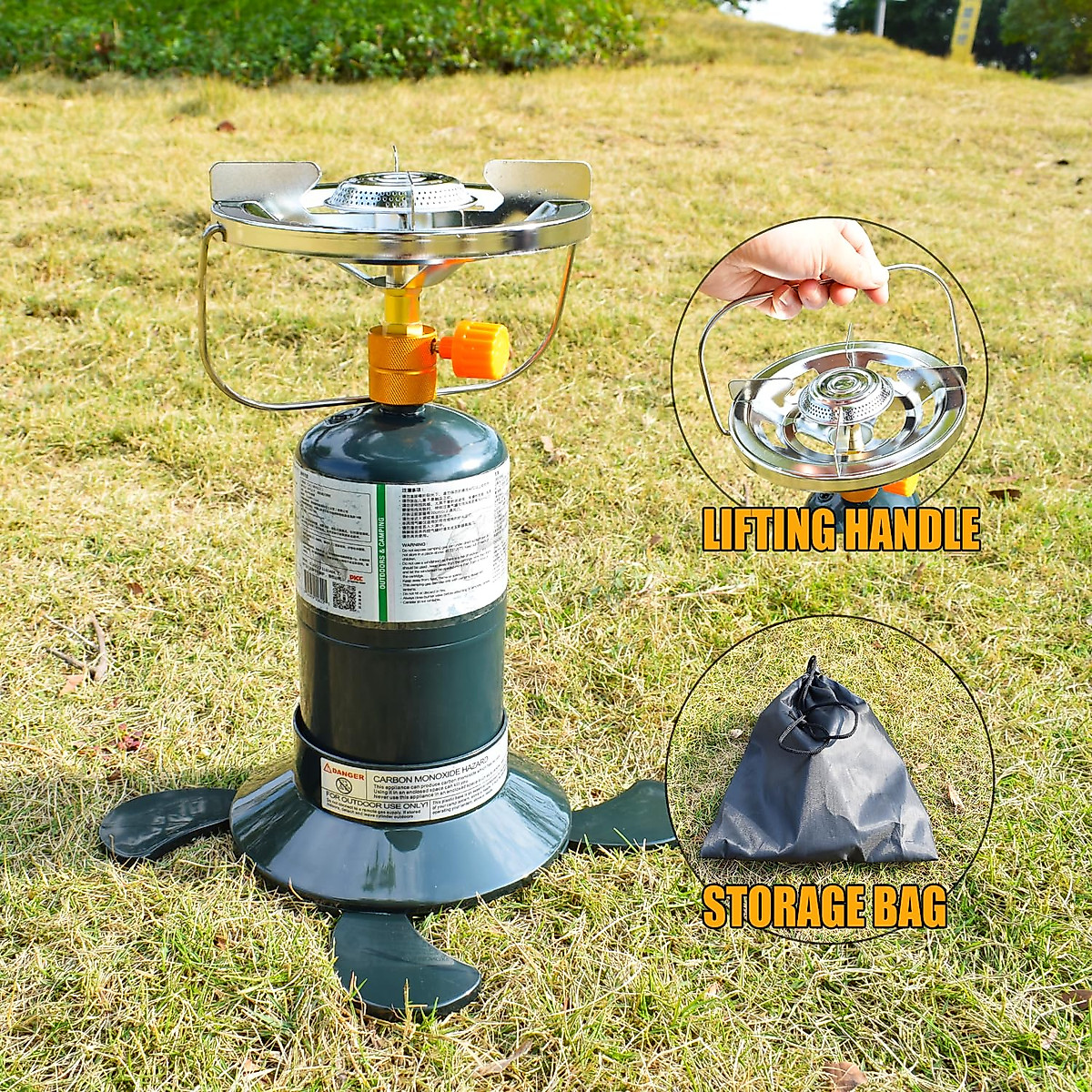 RANDDER Propane Stove Portable Camping Gas Stove 10,000 BTU Bottletop Single Adjustable Burner with 1 lb Tank Base Carrying Case Great for Backpacking Emergencies Outdoor