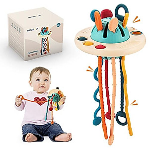 KaPing Baby Montessori Toys 18M+, Sensory Toys for Toddlers, UFO Food Grade Silicone Pull Activity Toy, Travel Toys for Baby, First Birthday Gift for Boys Girls