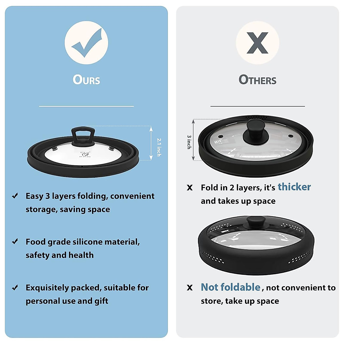 Microwave Splatter Cover Vented Glass Cover Splatter Guard Lid with Collapsible Silicone for Food as Pot Cover Plate Cover 10.5 inch for 6 7 8 9 10 inch Plate Bowl