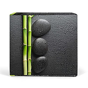 Oyihfvs Black Zen Basalt Stones with Dew Green Bamboo on Dark Outdoor Waterproof Sofa Cover, Non-Slip Oxford Cloth Chair Seat Couch Cushion Protector Furniture Slipcover 20x18x4 inches