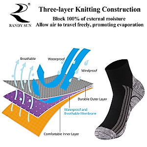 RANDY SUN Waterproof Running Socks, Men's Women's Athletic Cycling Biking Hiking Wading Trekking Gift Socks(1 Pair Ankle Black S)