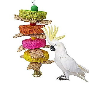 ELPAIOS Parrot Toy Wooden Beads Maize Peel Loofah Bell Parrot Molar Chew Bite Hanging Birds Pet Toy Pet Bird Toy, Cage Decor Random Color