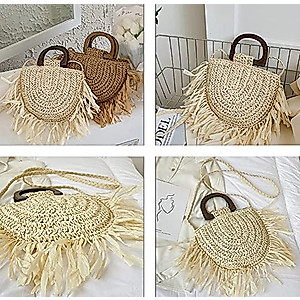 Straw Bag for Women Handmade Woven Crossbody Bags Cute Straw Shoulder Bag Beach Hobo Handbag Travel Vacation Bag