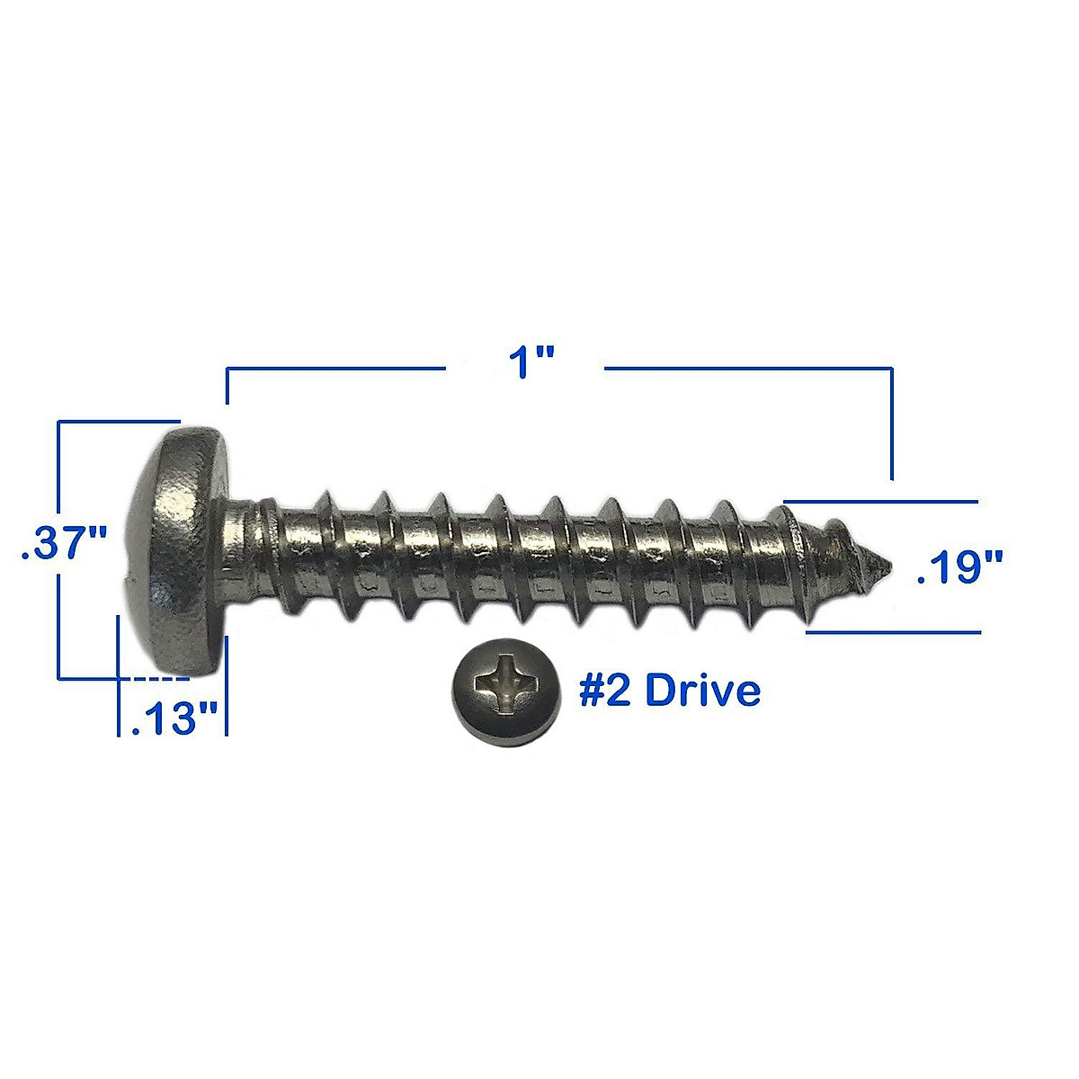 #10 x 1 Stainless Steel Pan Head Sheet Metal Screws, Full Thread, Phillips Drive, Bright Finish, Self-Tapping, Quantity 100 Pieces by Marine Bolt Supply