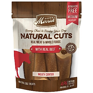 Merrick Natural Cuts Chicken Free Non Rawhide Medium Dog Chews, Medium Texture Chew Sticks With Real Beef - 1 Pack