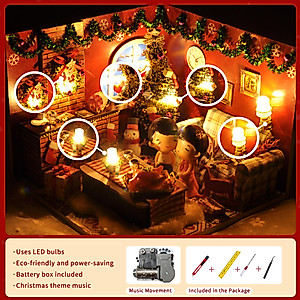 Flever Dollhouse Miniature DIY House Kit Creative Room with Furniture and Glass Cover for Romantic Artwork Gift(Christmas Eve)