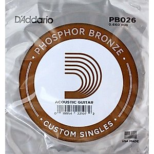D'Addario PB026 Phosphor Bronze Wound Acoustic Guitar Single String, 026
