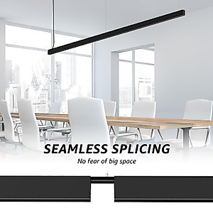 SCON 4FT 30W LED Black Deep Anti-Glare Linkable Pendant Light,1600LM UGR<10 0-10V Dimmable Linear Office Light,3000K-4000K-5000K Switchable Shop Light,Hanging Light for Kitchen/Dining Room/Workshop