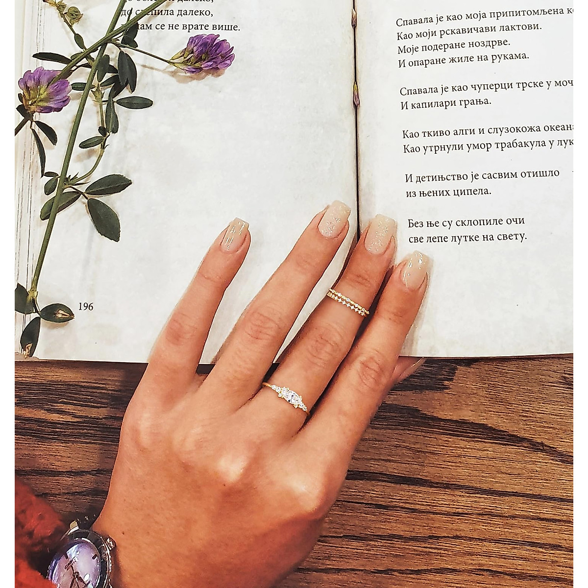 TIGRADE 1.5mm 14K Gold Plated Stacking Rings for Women Fashion Knuckle Thin Gold Ring Marquise & Round Cubic Zirconia Statement Ring Size 3-13, 3PCS, Size 7