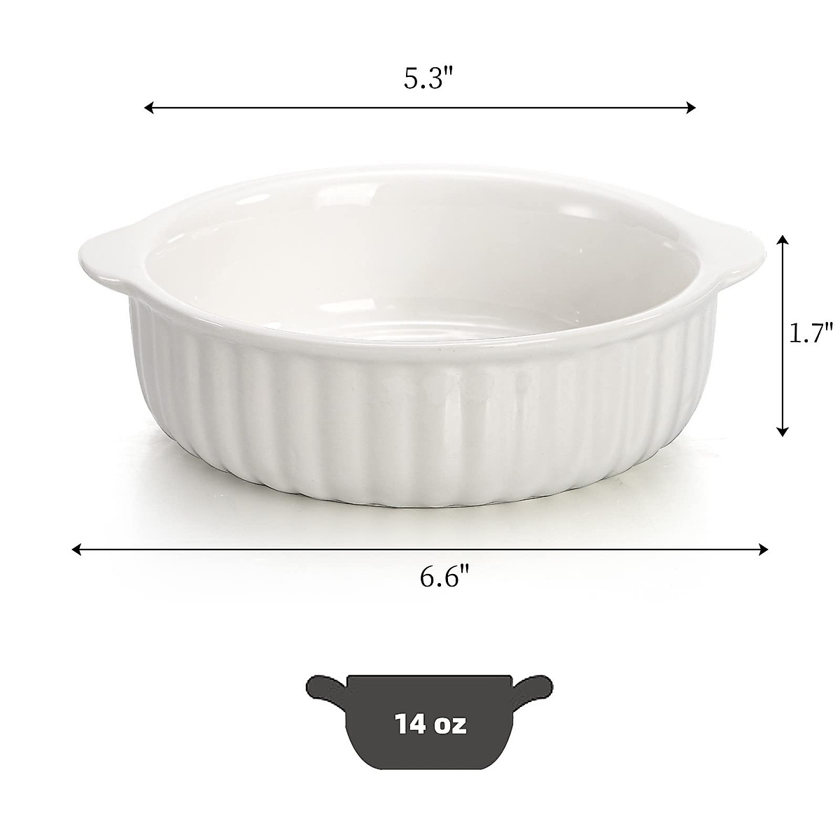 Mezchi 6 Pack Porcelain Ramekins with Handles, 14 Oz Ceramic Creme Brulee Souffle Baking Dishes Bowl, French Onion Soup Bowls for Ramen, Stew, Lava Cakes, Dishwasher, Oven, Microwave Safe, White