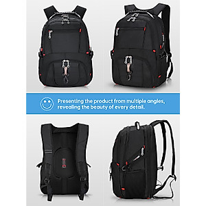 SWICKY Travel Laptop Backpack 15.6 inch Large 40L Computer Bookbag Durable and Wear-Resistant College Backpacks, Business Work Waterproof Backpack With Pockets & USB Port, Gifts for Men/Women Black.