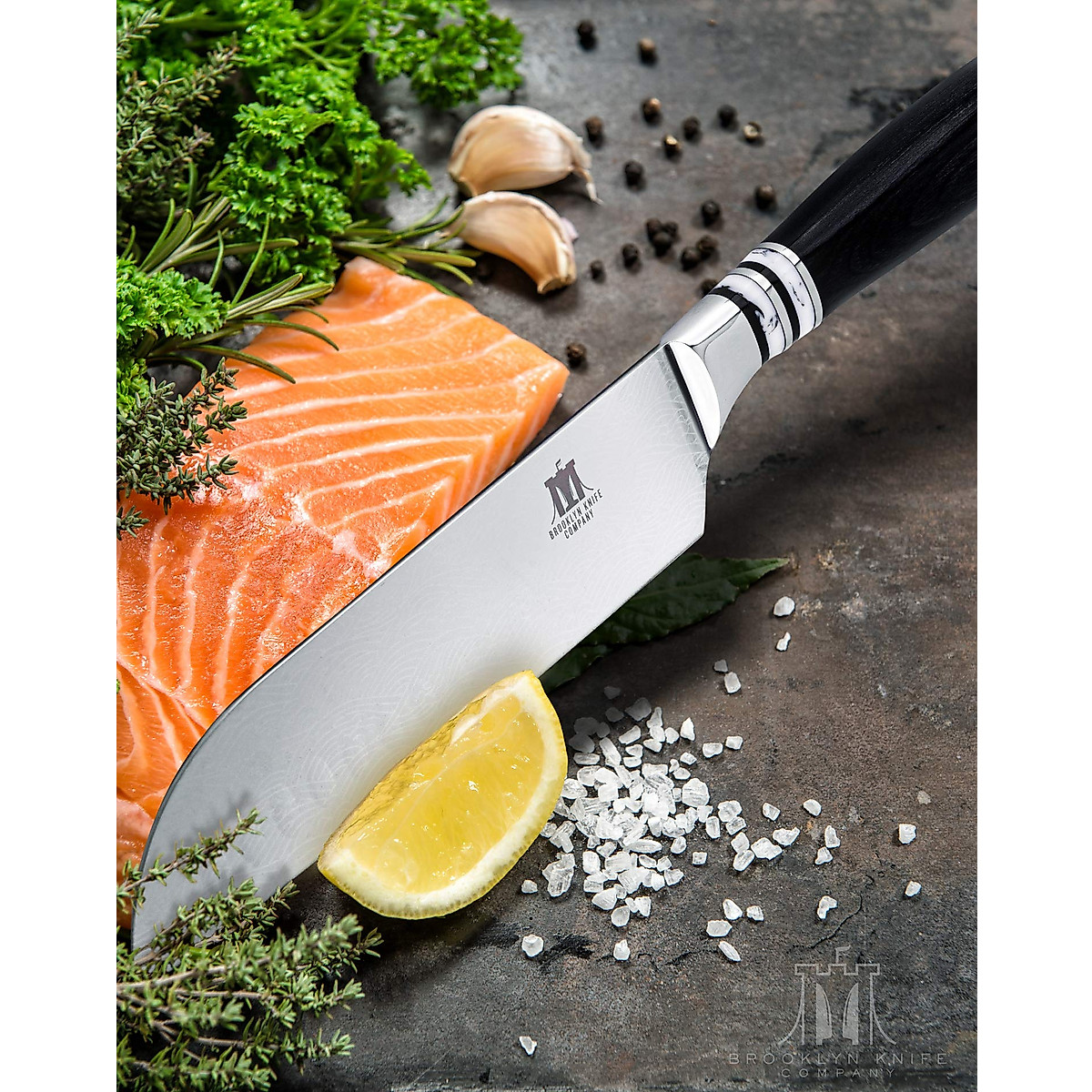 Brooklyn Knife Co. Santoku Knife - Japanese Seigaiha Series - Etched High Carbon Steel 7-Inch