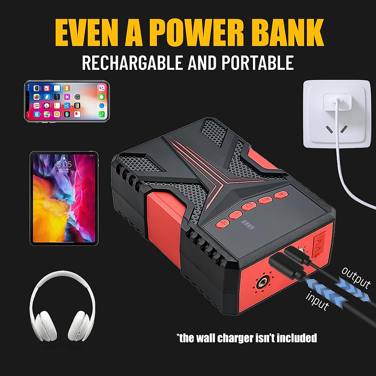 Lorinpow Car Jumper Starter Portable with 150PSI Air Compressor, Tire Inflator 3000A Battery Charger for 10.0L Gas/8.0L Diesel, Jump Box Pack with Storage Case and Jumper Cable