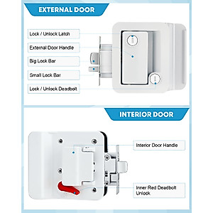 Kohree Upgraded RV Door Lock Replacement with Paddle Deadbolt, Camper Door Handle Latch, 100% Zinc Alloy RV Travel Trailer Entry Door Lock with Keys for Camper Horse Trailer Cargo Hauler, White