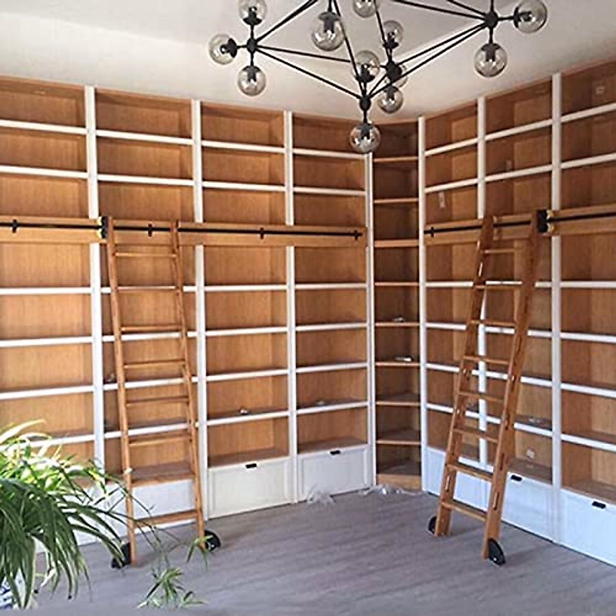 Rolling Ladder Hardware Library Sliding Ladder Hardware Kit(No Ladder) with Floor Roller Wheels 3.3ft-20ft Round Track/Rail Sliding Barn Door Kit (Size : 6.6ft/200cm Track Kit) (16ft/500cm Track k (