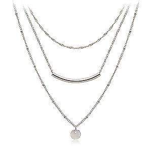 Aisansty Layered Coin Tube Pendant Choker Necklace for Women Girls Dainty Bar Silver Plated Layering Chain Neckalces Set